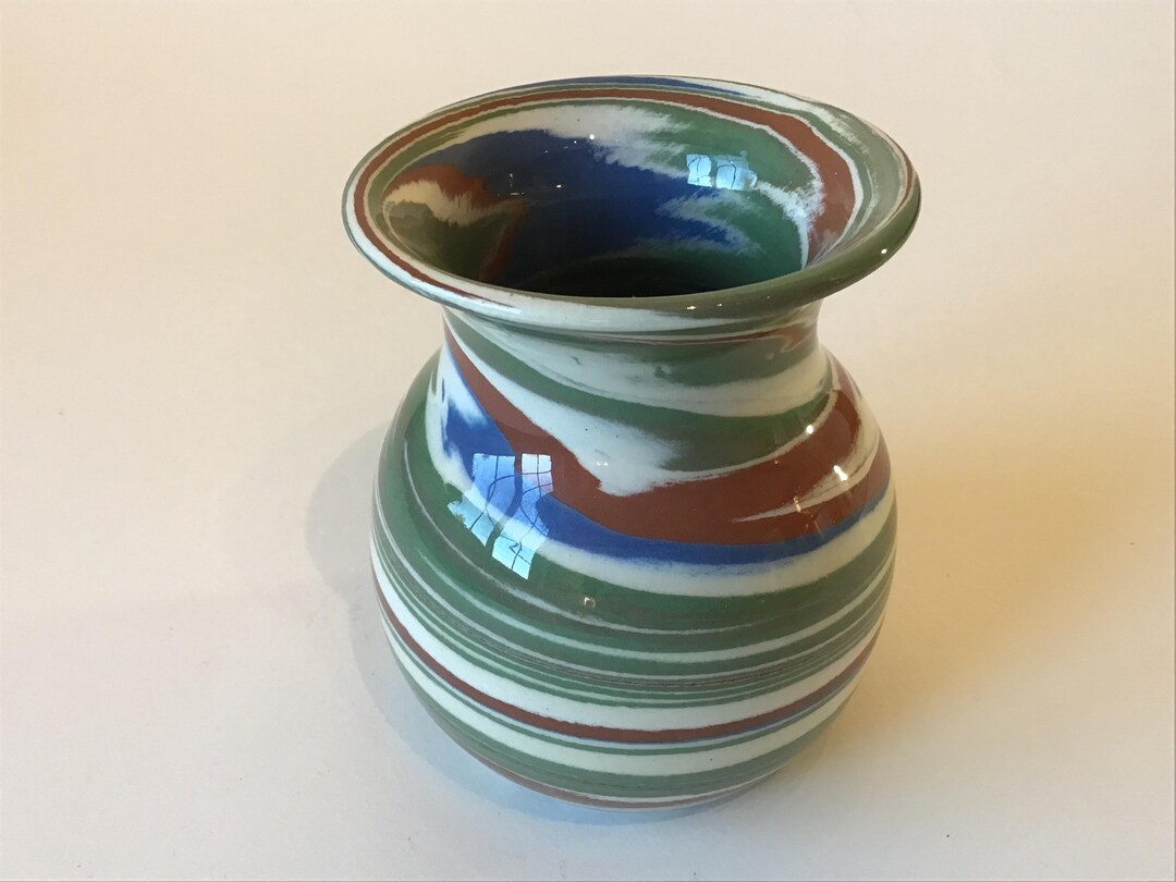 Vintage Desert Sands Art Pottery Vase Swirl Design Blue Green and Brown ...
