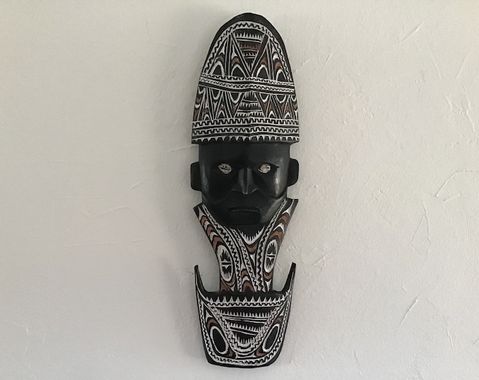 Vintage African Carved Painted Cowrie Shell Eyes Wooden Mask Wall ...