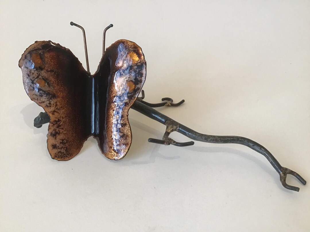Vintage Mid Century Bovano Copper Enamel Brown Butterfly on Metal ...