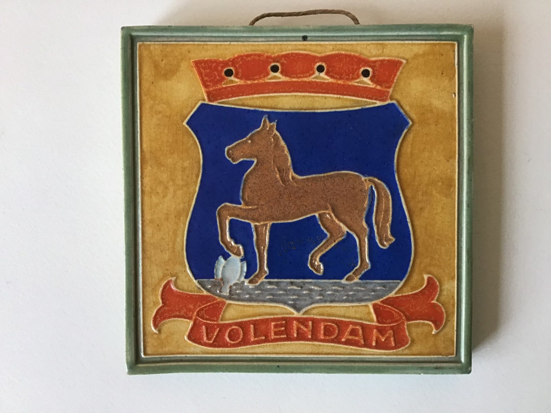 Antique Art Pottery Volendam Holland Coat of Arms Wall Tile Westhaven ...