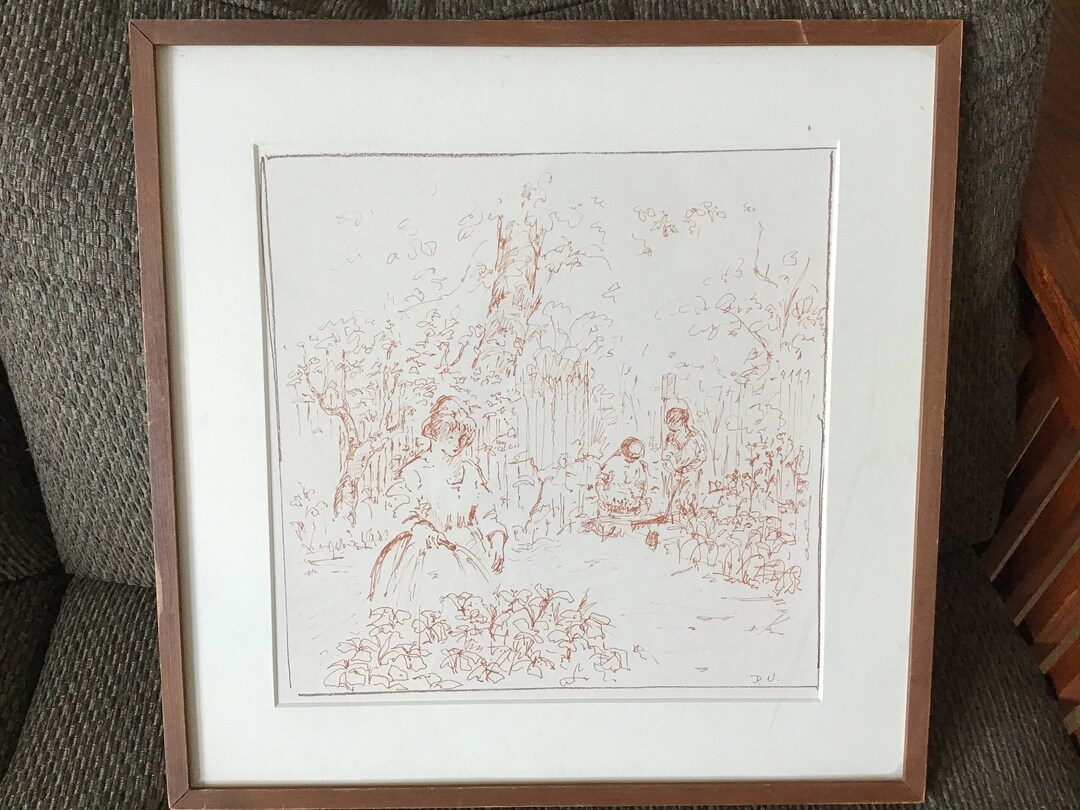 Original 1970s Donald S. Vogel Drawing Study White Iris in the Garden ...