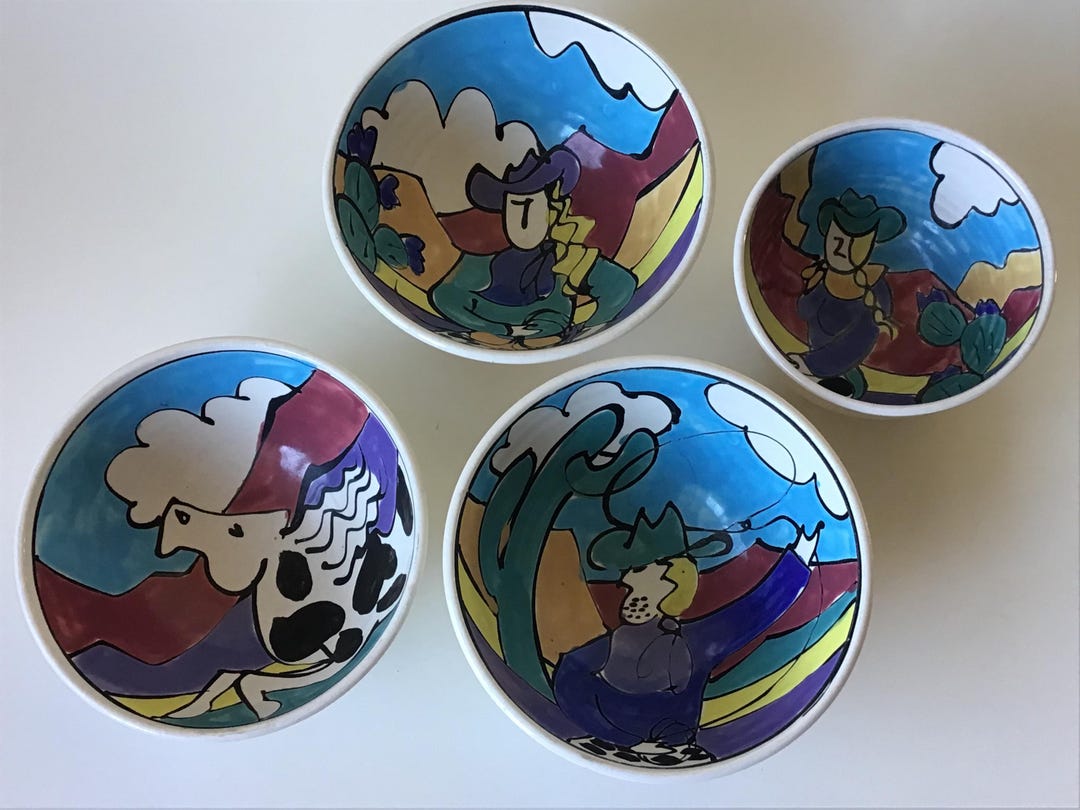 Four Vintage 1990’s WW Western Cowboy Horse Studio Art Pottery Bowls - Etsy