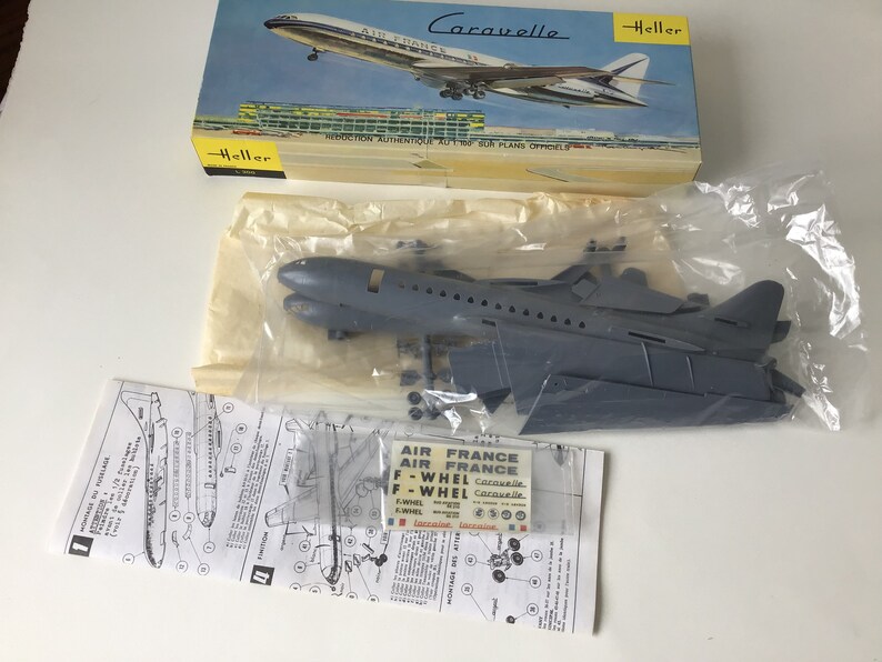 Vintage Heller Caravelle Air France Airlines L300 Model Airplane Kit 1/ ...