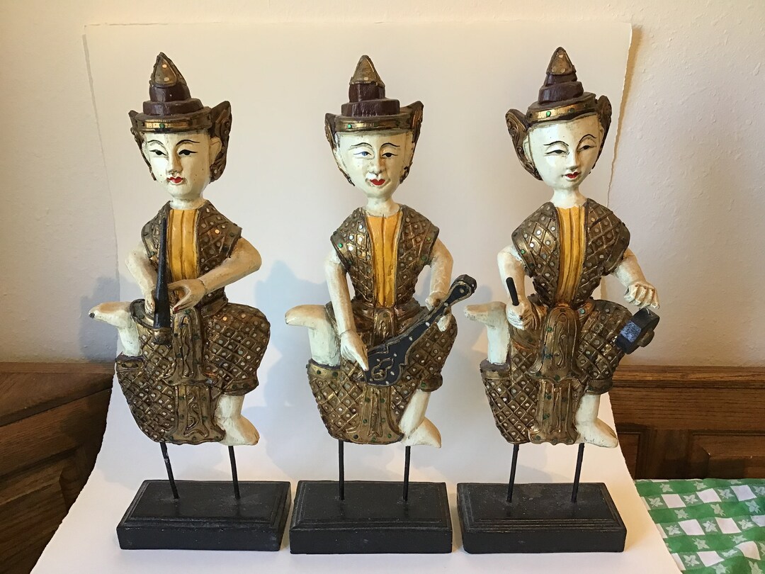 Three Vintage Thai Indonesia Burmese Handmade Wooden Musicians ...