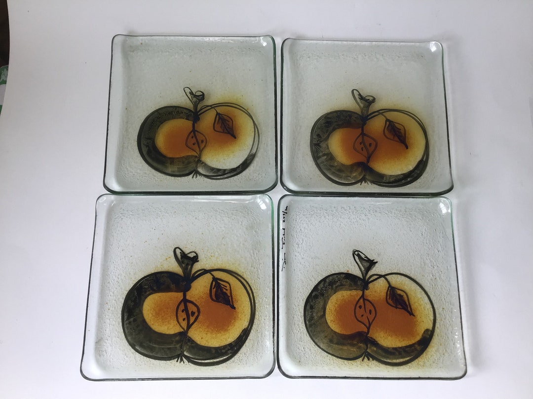 Vintage Mid Century Modern Glass Apple Plates(4) Artist Signed - Etsy