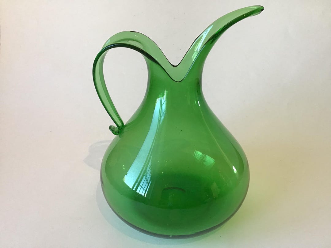 Vintage Mid Century Blenko Art Glass Wayne Husted Green Pitcher Jug ...