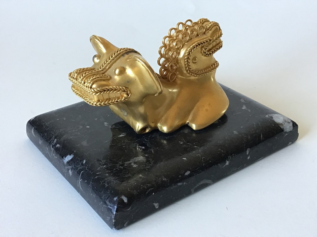 Columbia Gold Tairona Tumbaga Figurine Figural Dog Jaguar Statue on ...