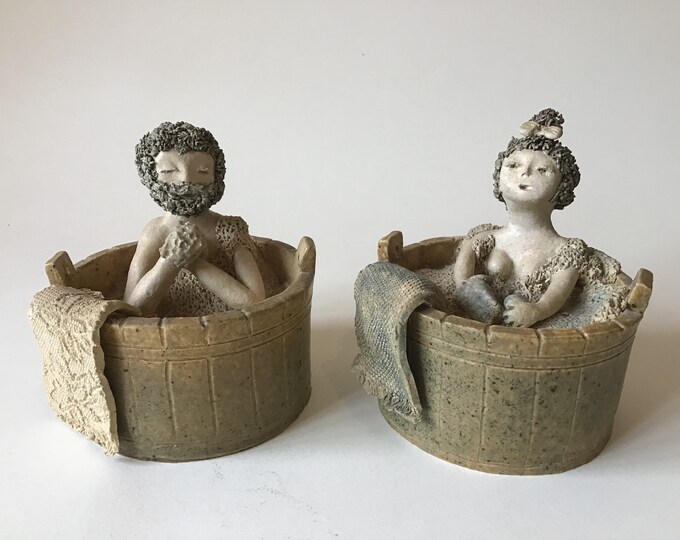 Vintage 1978 Studio Art Pottery Man and Woman in Bathtubs Figurines ...