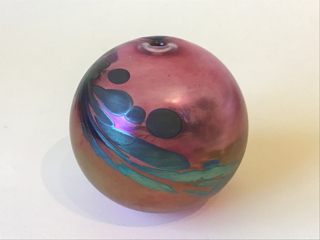 Vintage 1993 Brian Maytum Art Glass Studio Pink Iridescent Oil Lamp ...