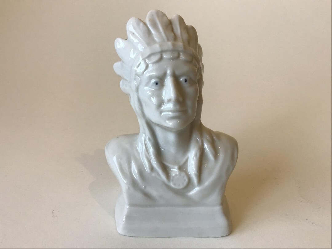 Vintage White Ceramic Porcelain Native American Indian Head Statue ...