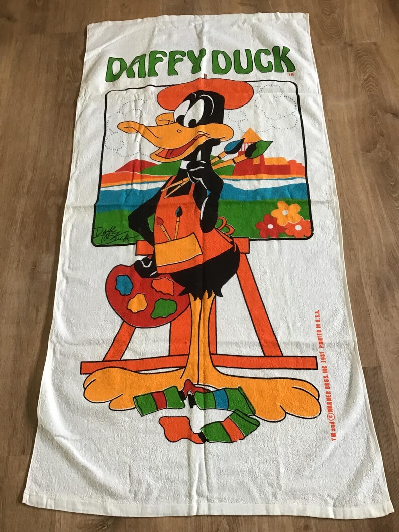 Vintage 1981 Daffy Duck as Artist Warner Bros Unused Beach Towel Looney ...