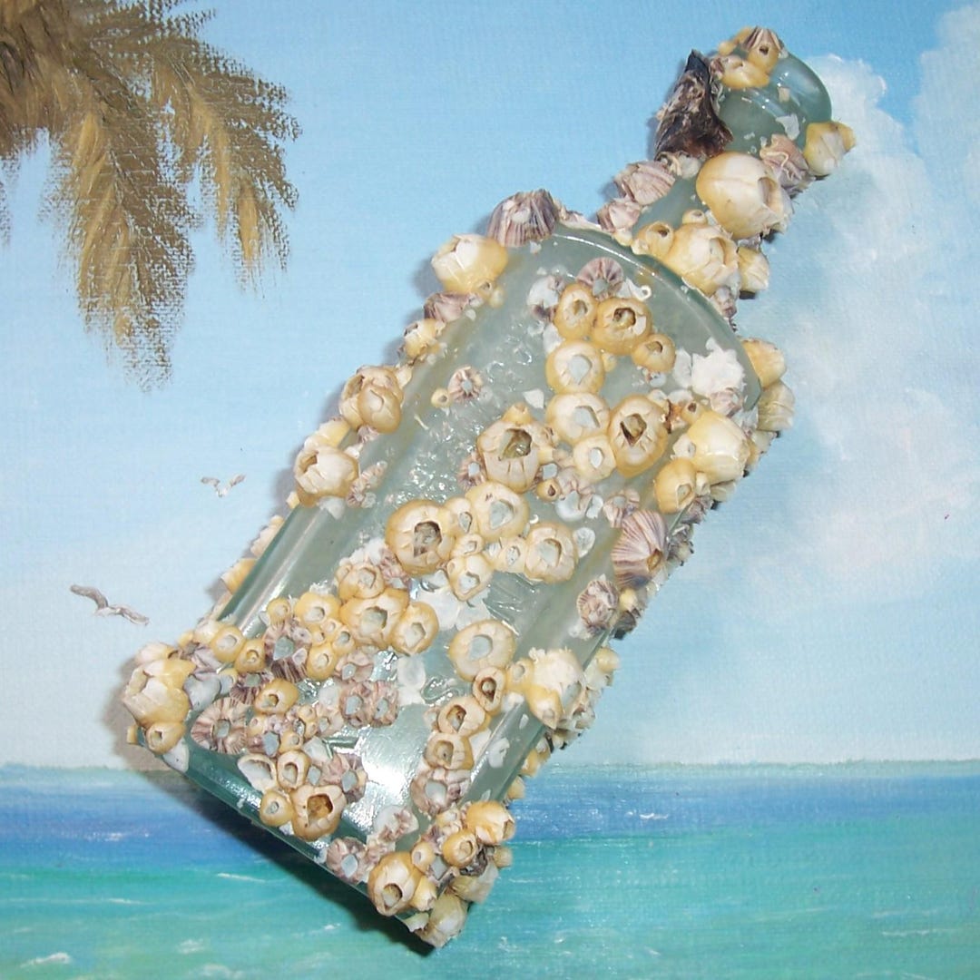ANTIQUE, Vintage 6 3/4" OCEAN Found Aqua BARNACLE Encrusted Medicine ...