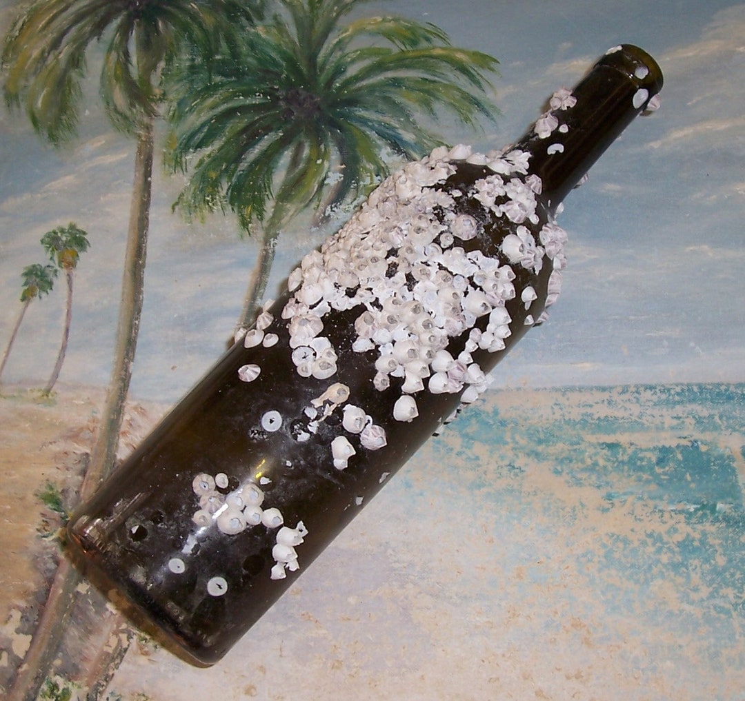 Large VINTAGE Yellow Glass OCEAN Found Wine Bottle Encrusted With ...
