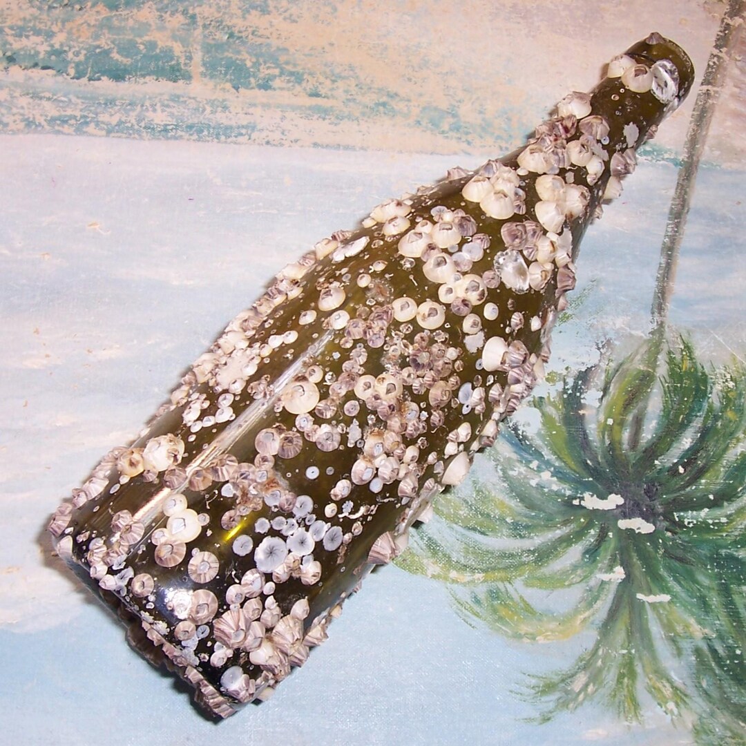 Large VINTAGE Yellow Glass OCEAN Found Wine Bottle Encrusted With ...