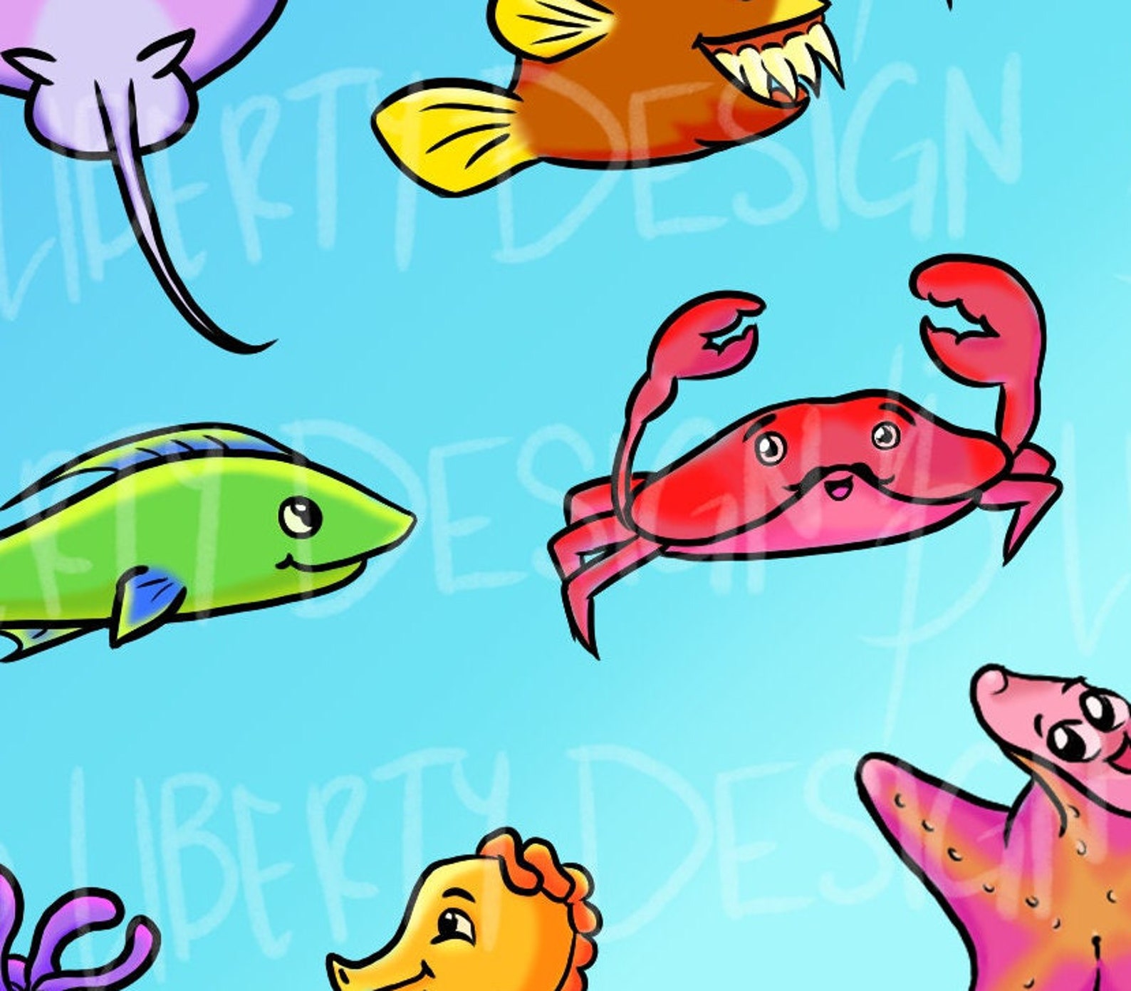 15 SEA CREATURE CLIPART Pack Silly Goofy Animal Cartoons Full ...