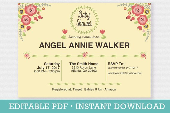 Printable Baby Shower Invitation Editable PDF Printable - Etsy