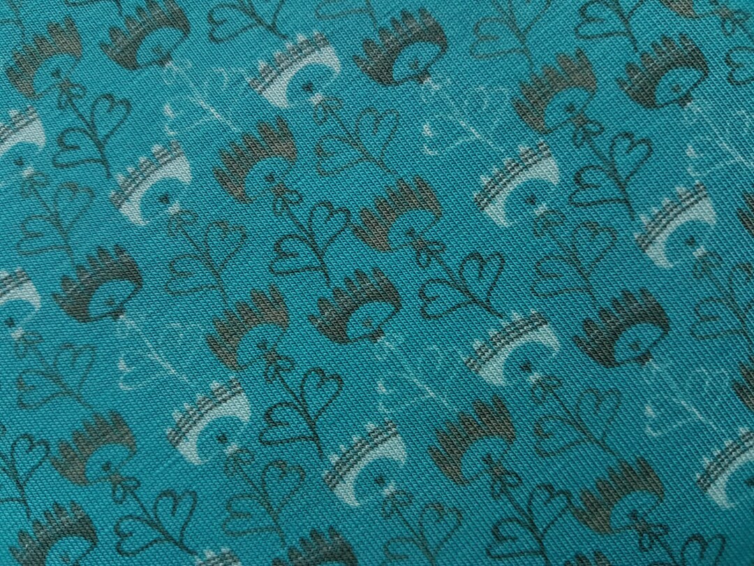 Floral Fabric by the Yard Teal Fabric Flower Knit Fabric Stretch Fabric ...