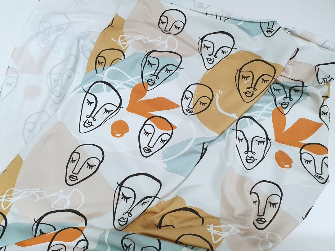 People Face Knit Fabric by the Yard Abstract Picasso Human Face Print ...