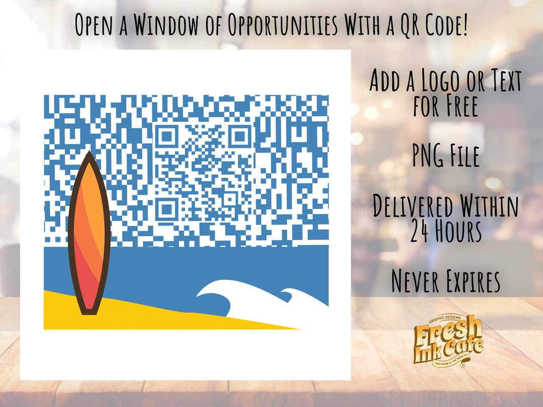 Beach Surfboard Custom QR Code Website, WIFI, Menu, Scan to Pay, Social ...