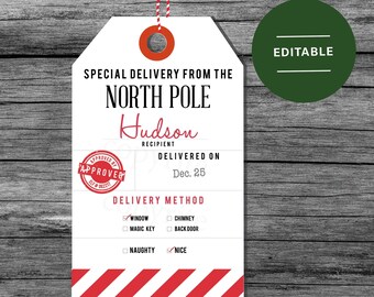 EDITABLE North Pole Delivery Tags Santa Gift Tags | Etsy