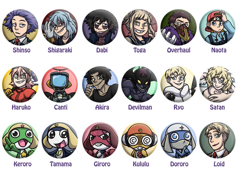 Pick Your Own Button Bundle Anime Pinback Buttons 110 Designs - Etsy