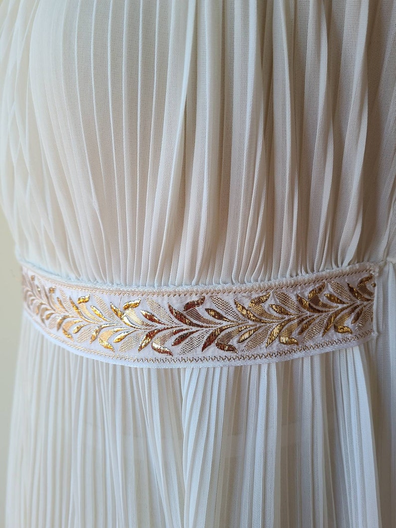 60s-70s Negligee / Grecian Style White Crystal Pleated Long - Etsy