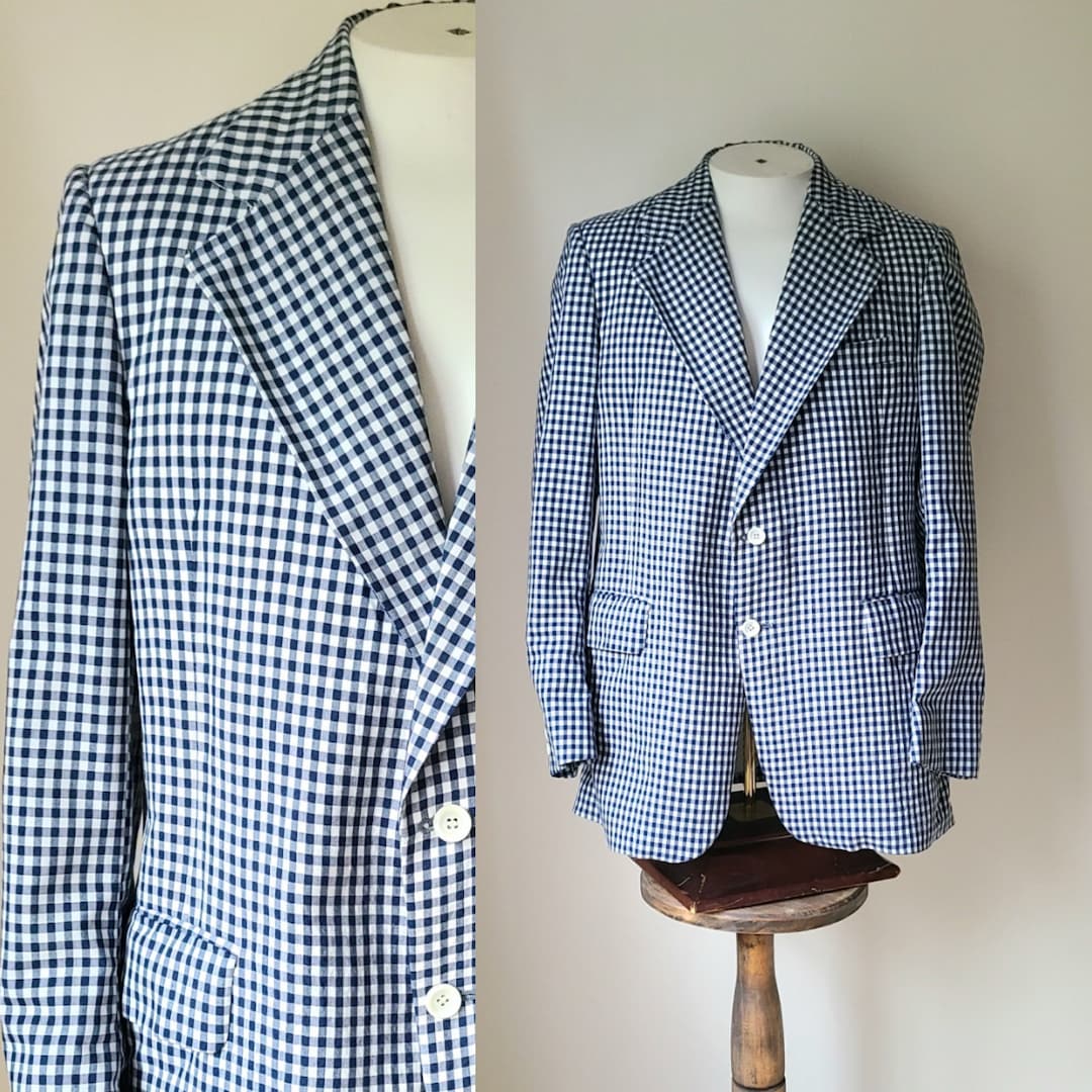 70s Check Sport Coat / Mens Gingham Check Sport Jacket / Blazer Cotton ...