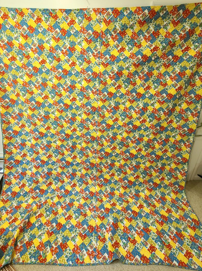 60s-70s King Calico Quilt / Cheater Quilt / Calico Quilt / Novelty ...
