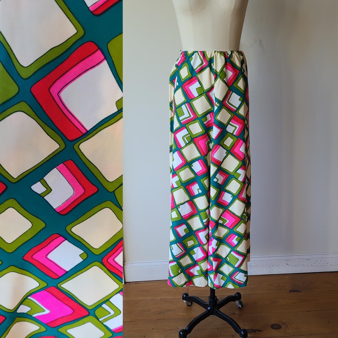60's Palazzo Pants /wide Leg Mod Pants / Abstract Geometric Print ...