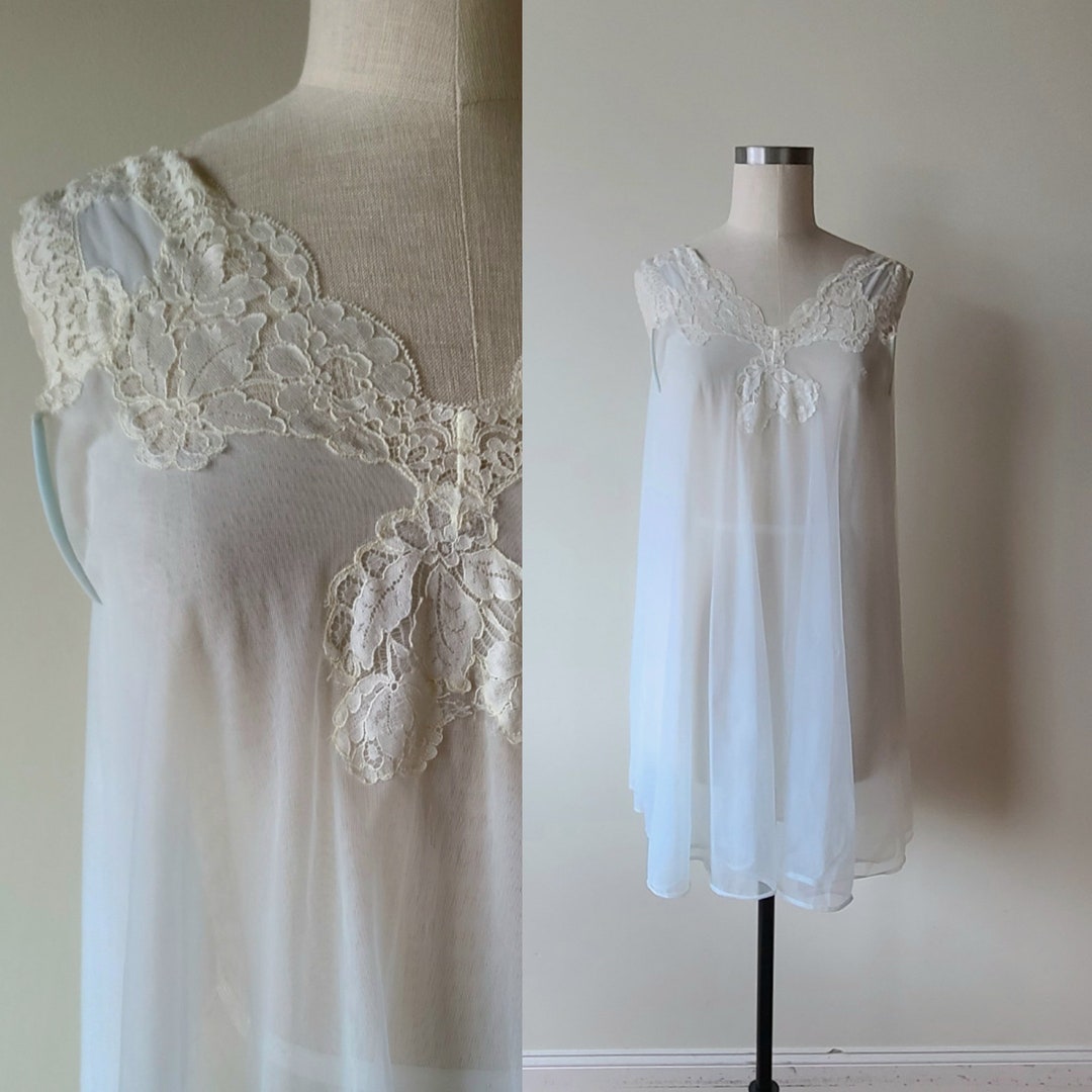 60s Chiffon Short Nightie / Powder Blue Chiffon Baby Doll Nightgown ...