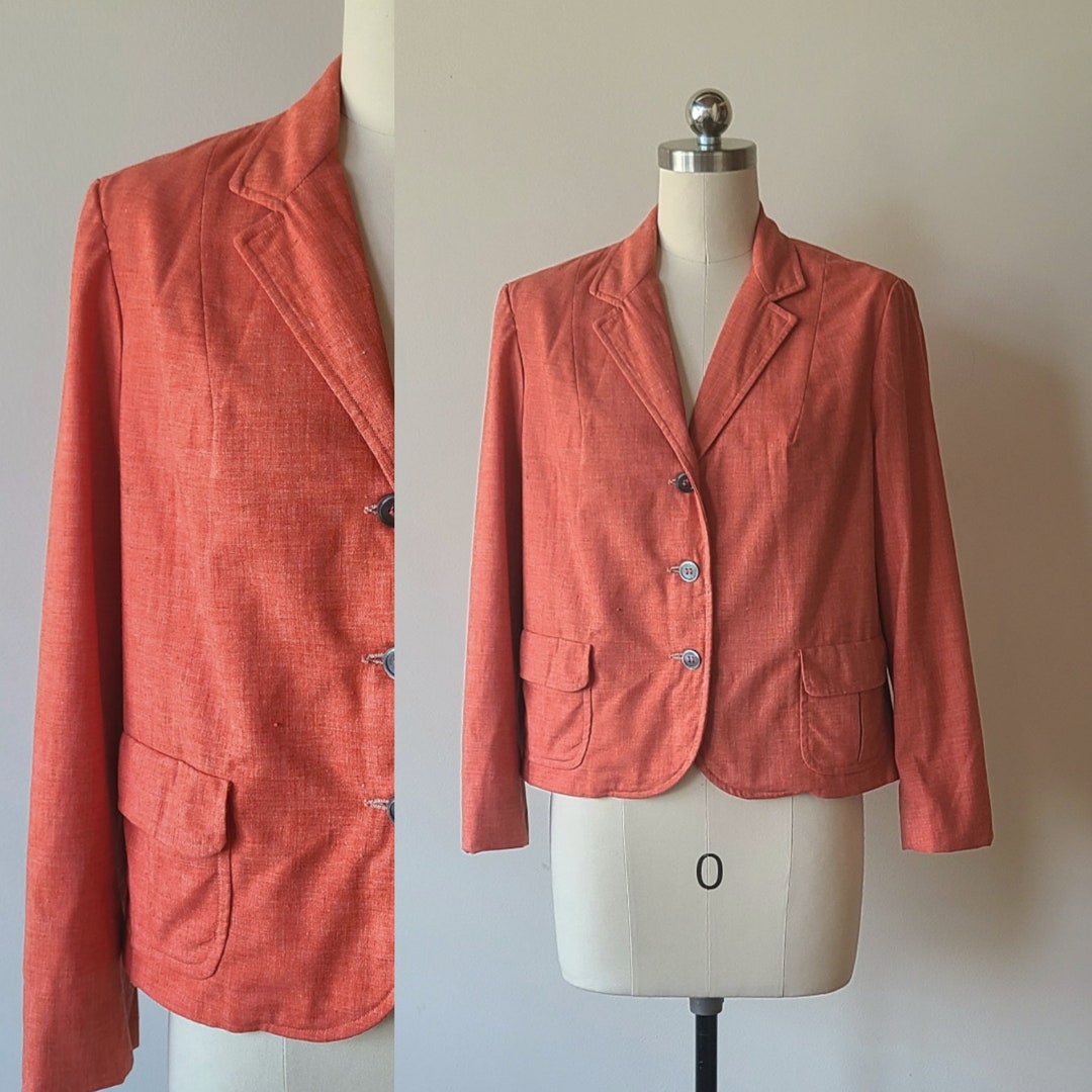 60's the Villager Blazer / Womans Mod Orange Cotton Crop Jacket ...