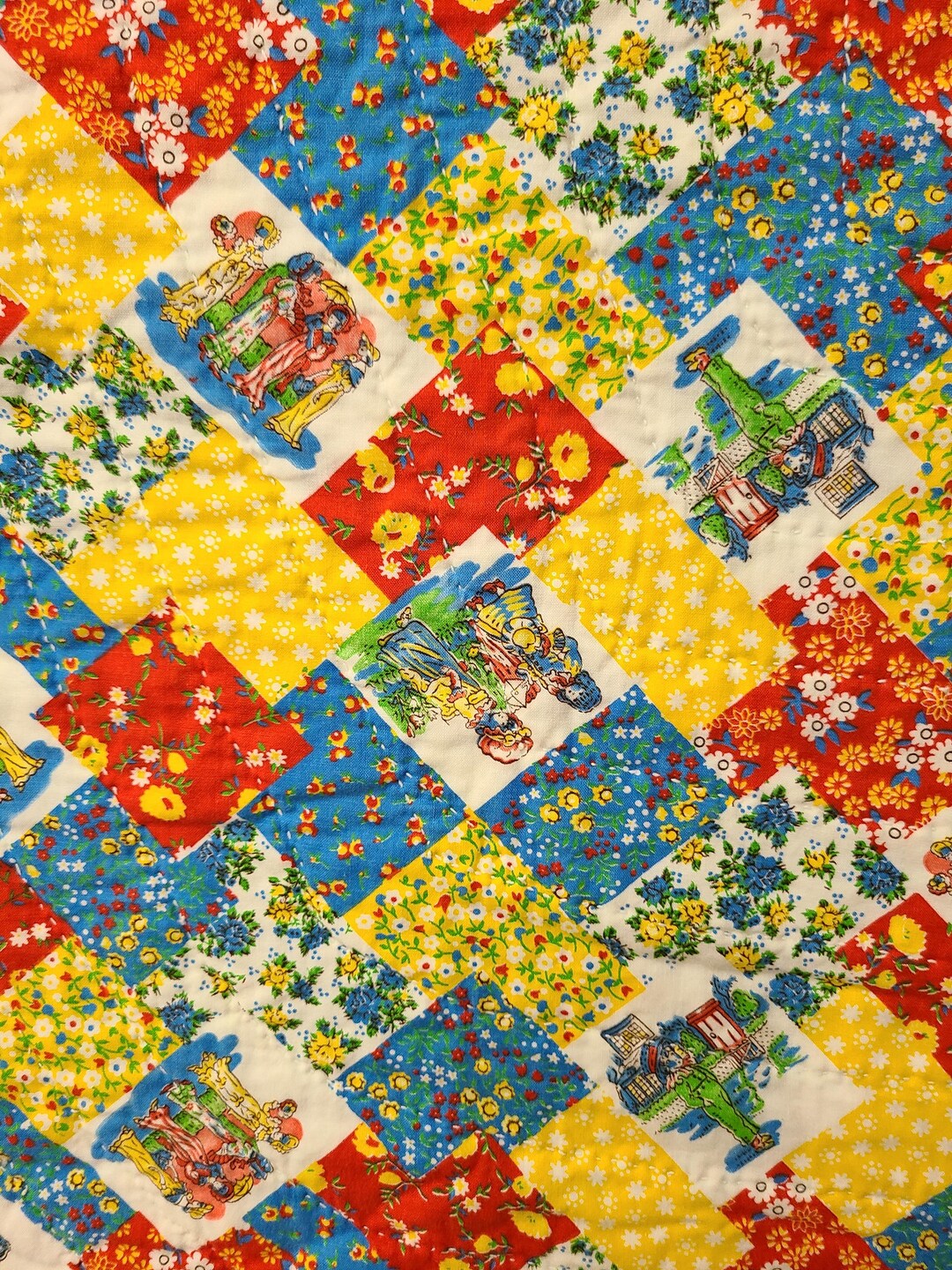 60s-70s King Calico Quilt / Cheater Quilt / Calico Quilt / Novelty ...