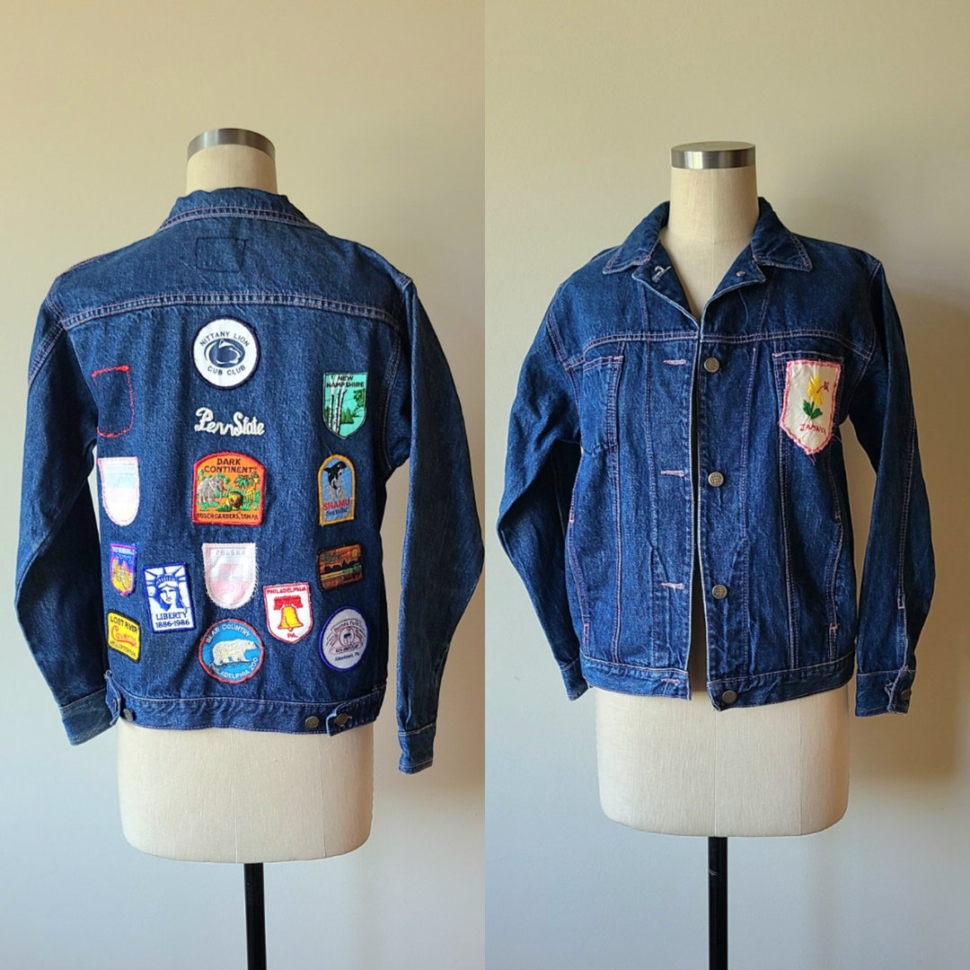 80s Patch Jean Jacket / Pennsylvania Badge Patch Jacket / Penn State ...