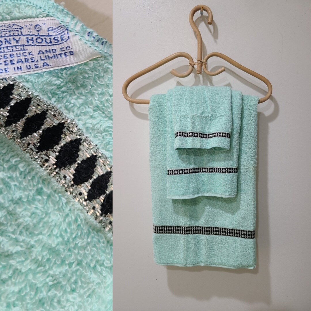 NOS 60s MCM Towel Set / Sears Harmony House Mint Green Terry Cloth Bath ...