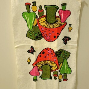 70's NOS Psychedelic Mushroom and Butterfly Fringed Kitchen Towel and ...