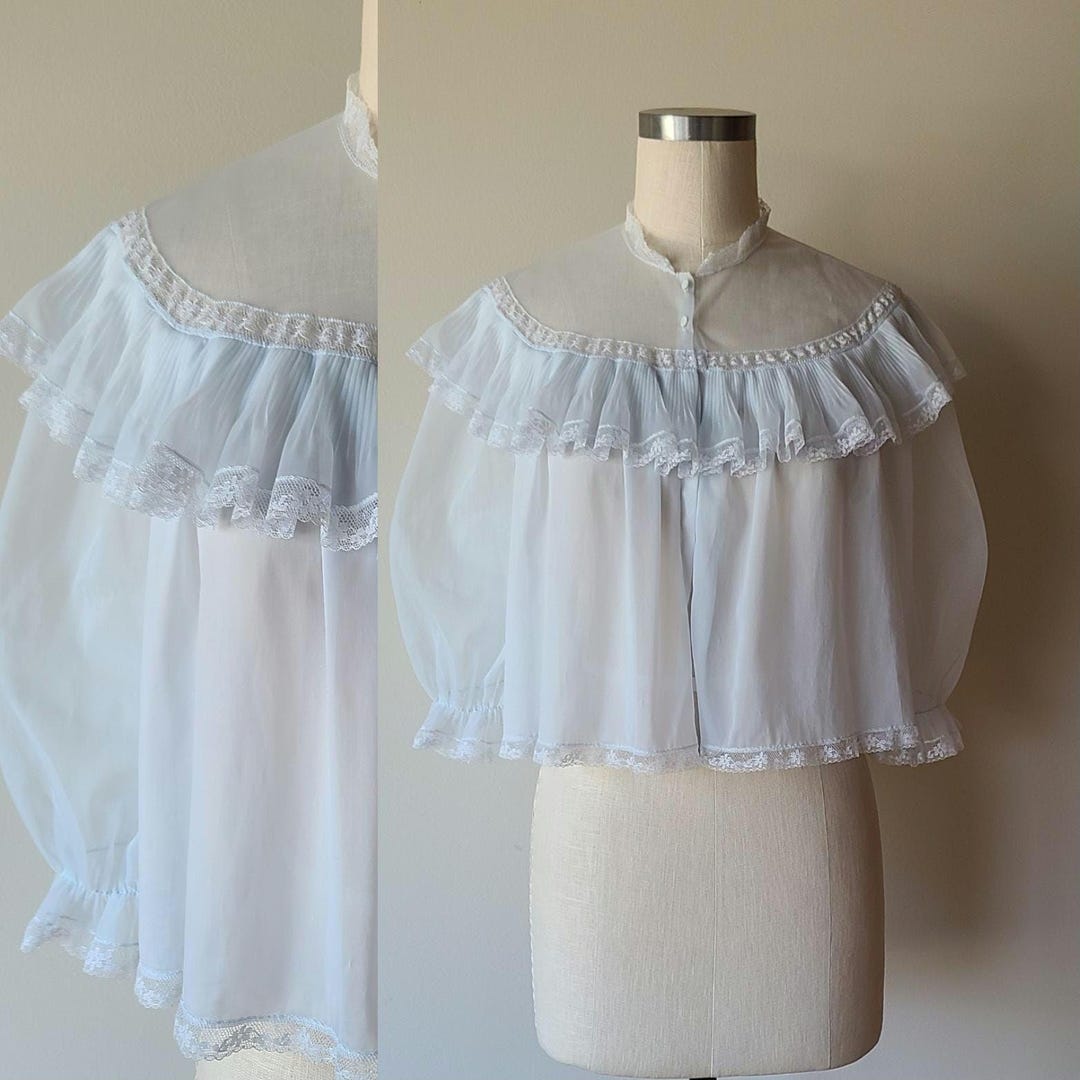 50's VANITY FAIR Bed Jacket/ Pale Blue Ruffled Nylon and Chiffon ...