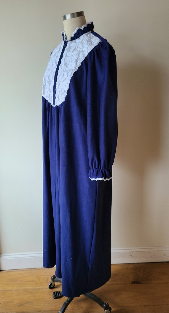 60s Robe / full length royal blue velour robe with wh… - Gem