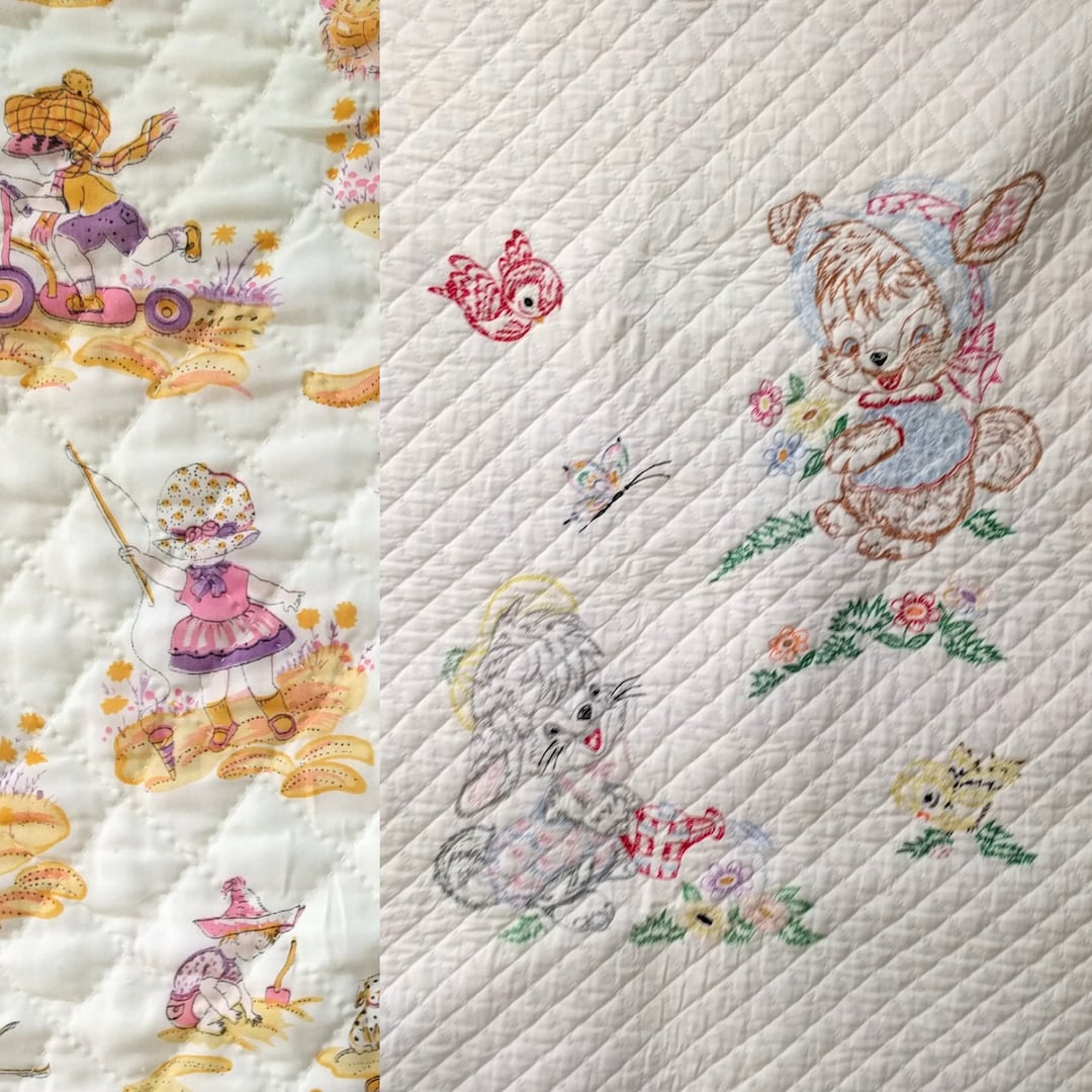 Vintage Baby Quilt / Embroidered Baby Quilt /hand Stitched Baby Quilt ...