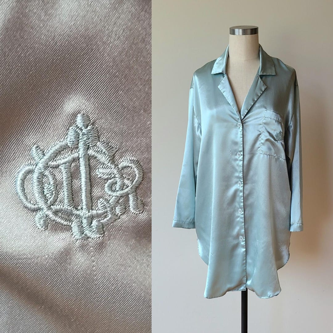 80s Dior Night Shirt / Seafoam Christian Dior Gown / Momogramed Satin ...