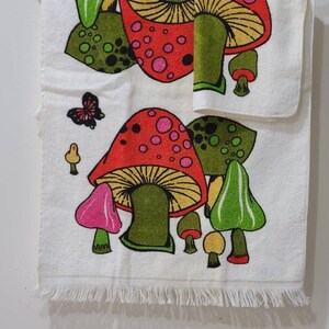 70's NOS Psychedelic Mushroom and Butterfly Fringed Kitchen Towel and ...