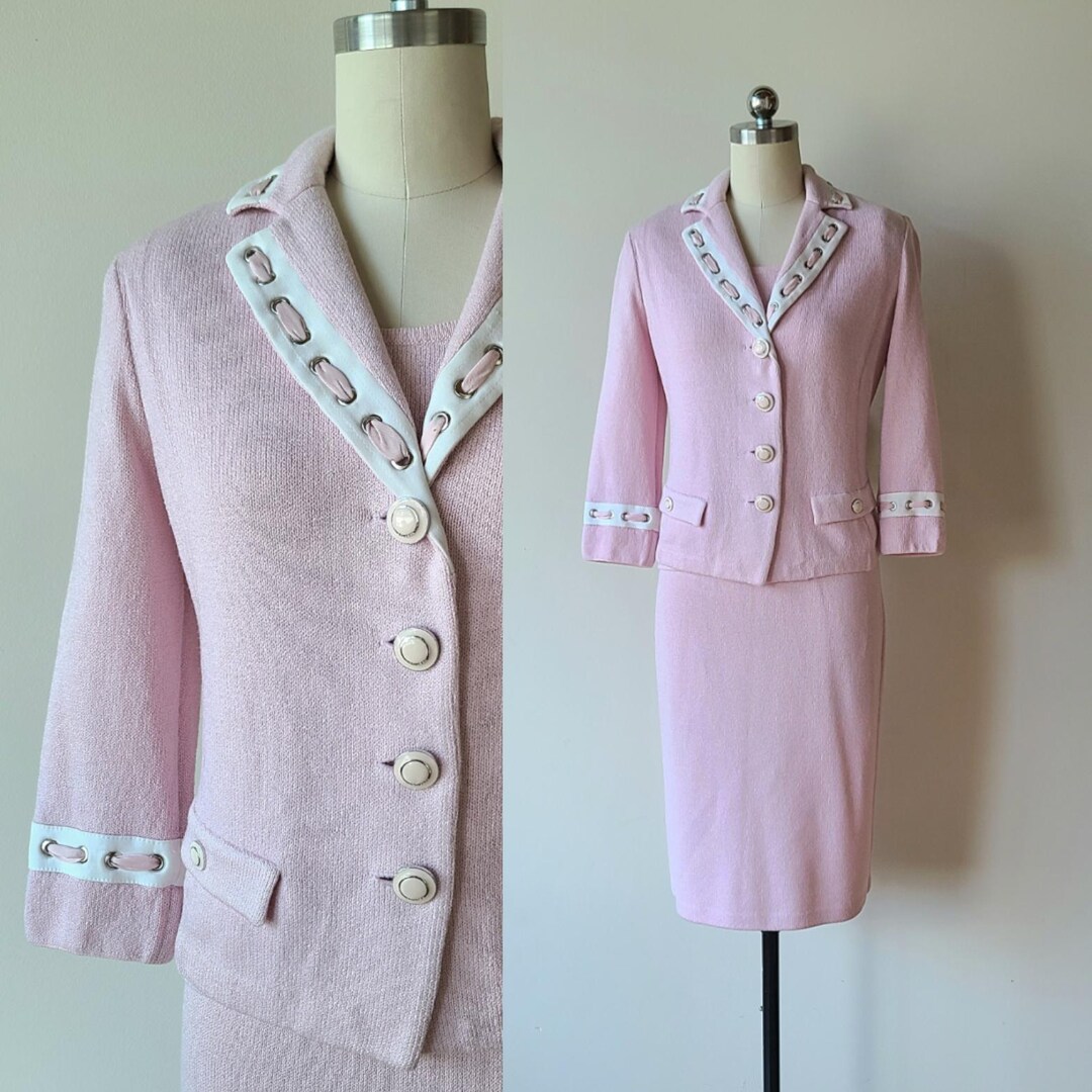 Vintage St John Pink Knit Santana Suit Set: Jacket, Skirt, Shell (size ...