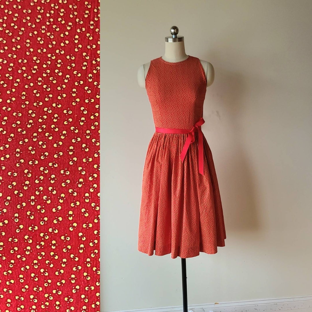 Vintage 50s-60s Red Calico Sleeveless Floral Day Dress (XXS) - Etsy