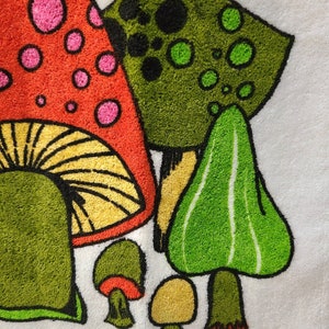 70's NOS Psychedelic Mushroom and Butterfly Fringed Kitchen Towel and ...