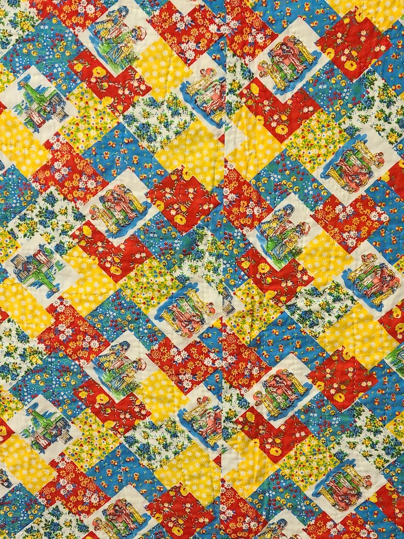 60s-70s King Calico Quilt / Cheater Quilt / Calico Quilt / Novelty ...