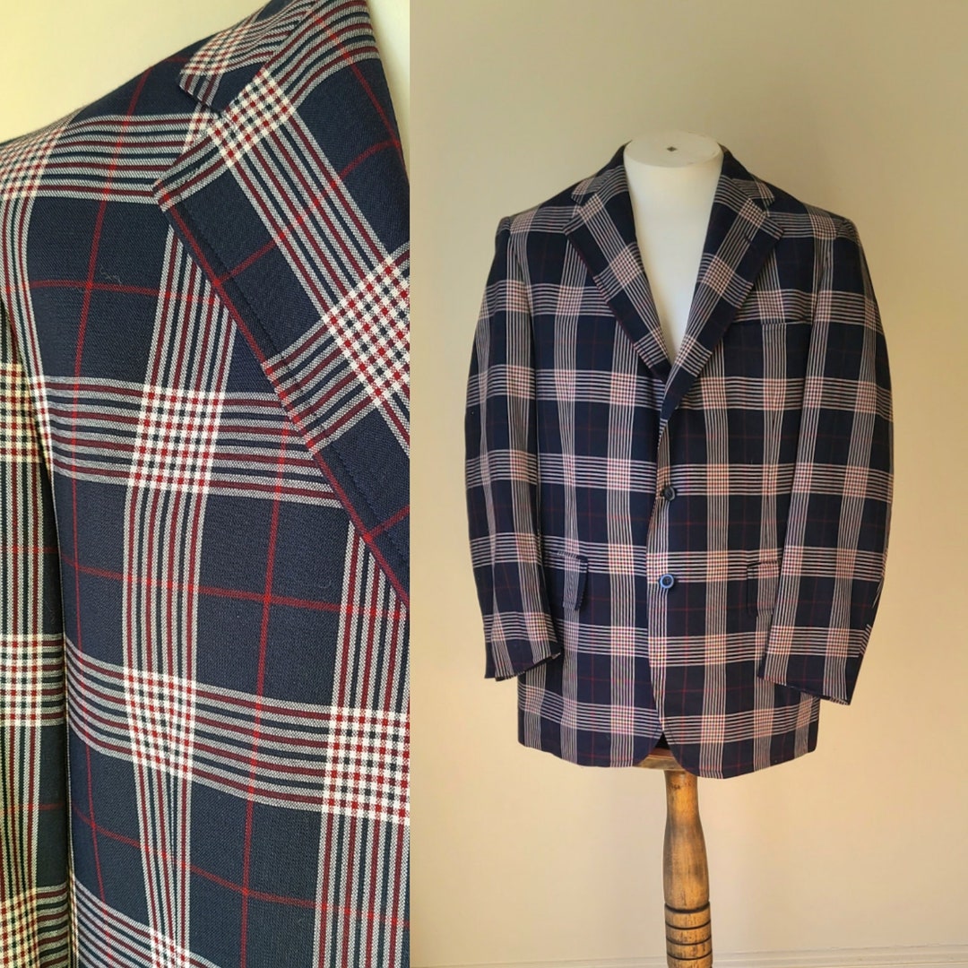 70's Plaid Sport Coat / Palm Beach Plaid Jacket / Blazer / Cotton Black ...