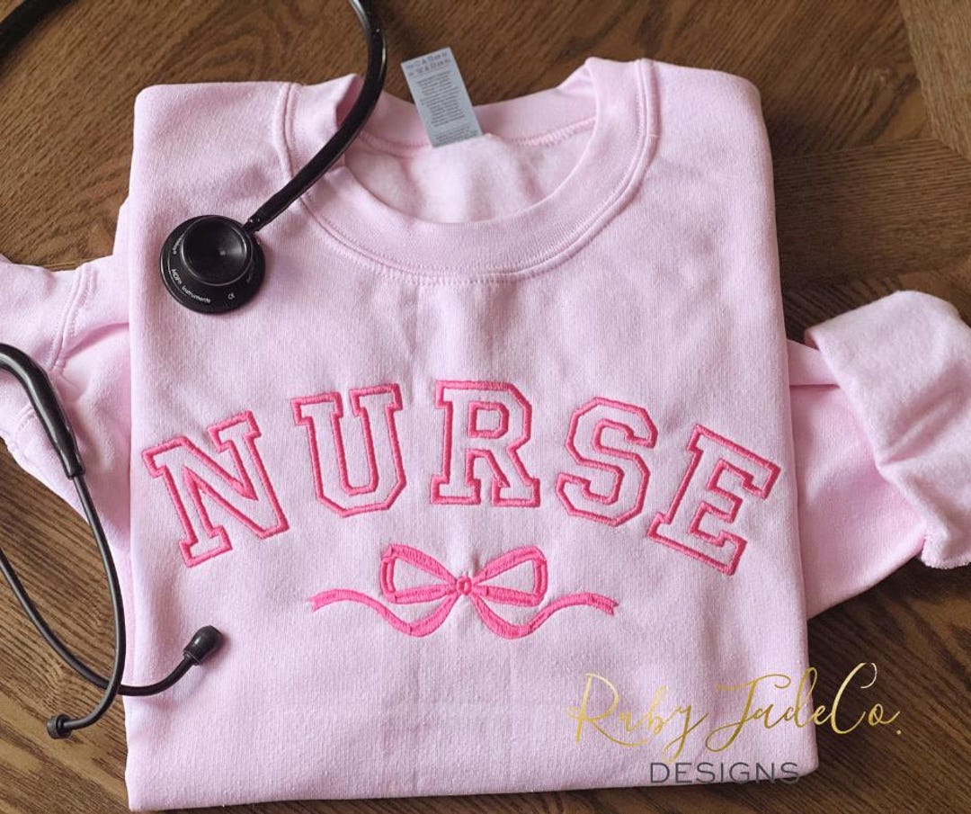 Embroidered NURSE With Bow | Coquette Nursing | Pink Crewneck | Cute ...