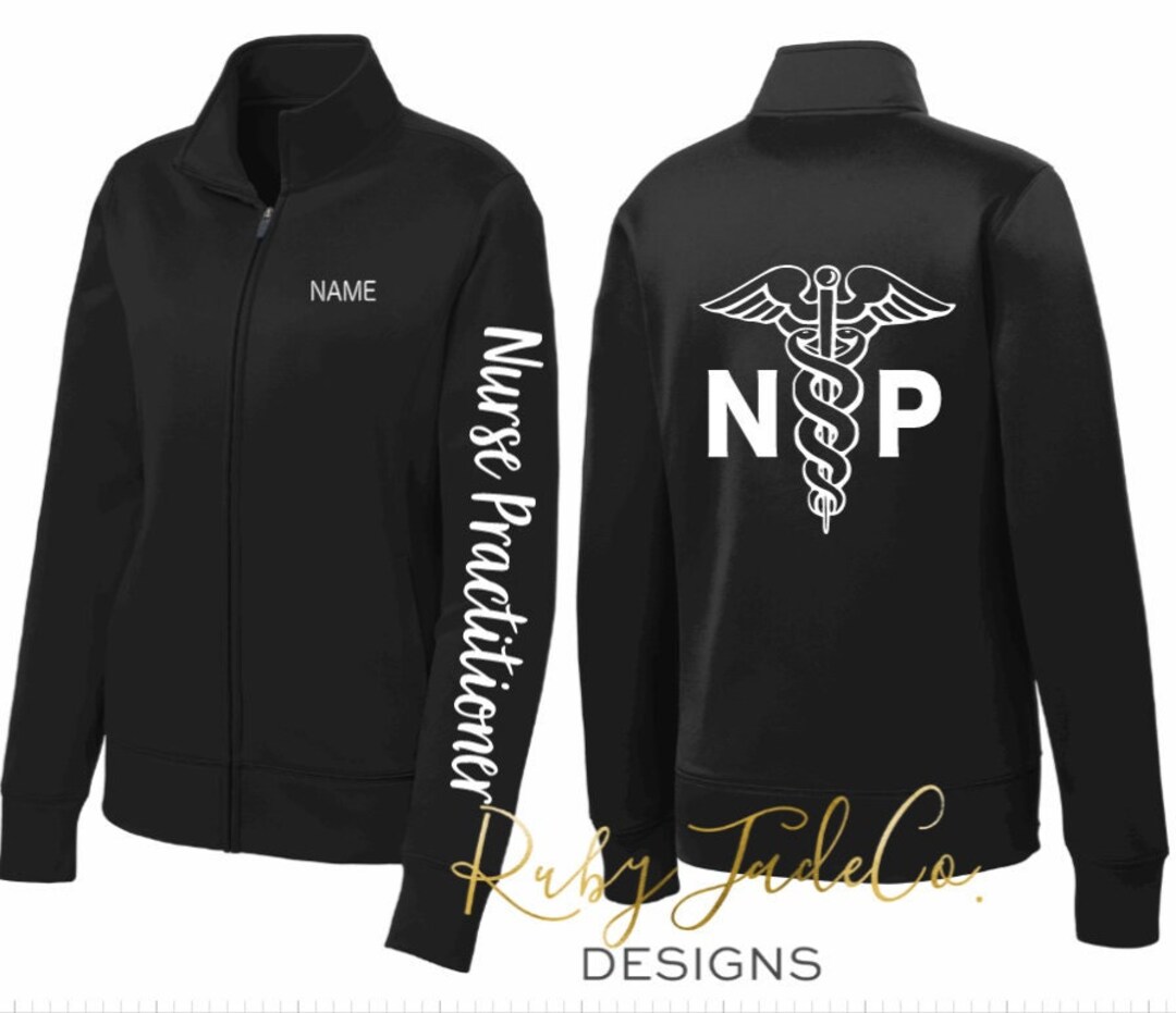 NP JACKET | Nurse Practitioner | Cursive Sleeve | Caduceus | Embroidery ...