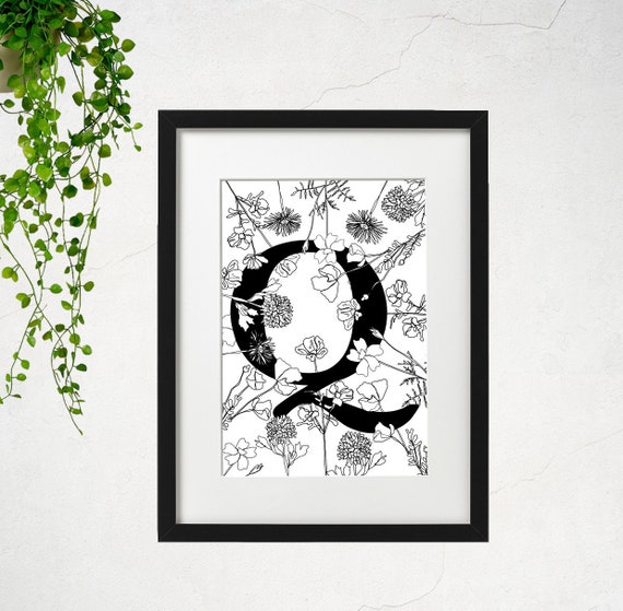 A4 Alphabet Q Art One Line Drawing Flowers Floral Letter | Etsy