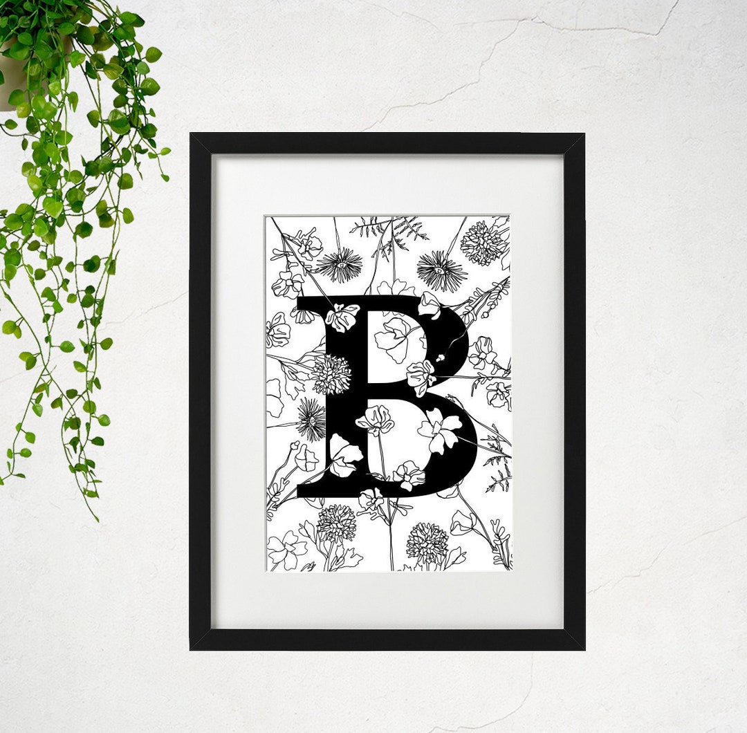 A4 Alphabet B Art One Line Drawing Flowers Floral Letter Art Perfect ...