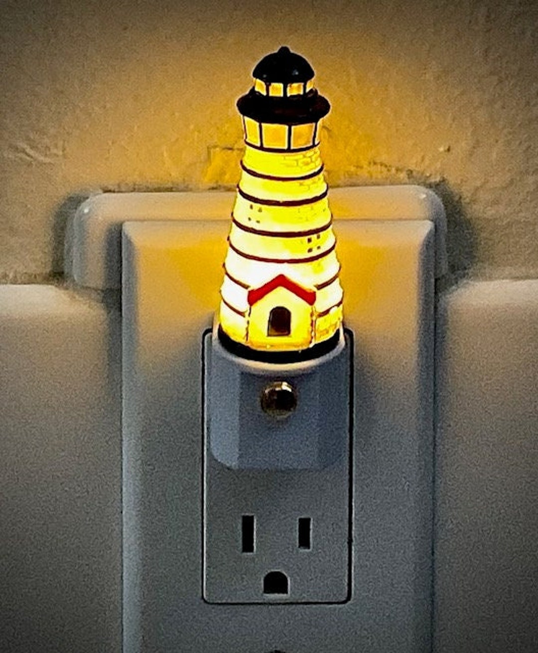 Lighthouse Nightlight - Lighthouse Lamp - Horizontal GRAY Stripes ...